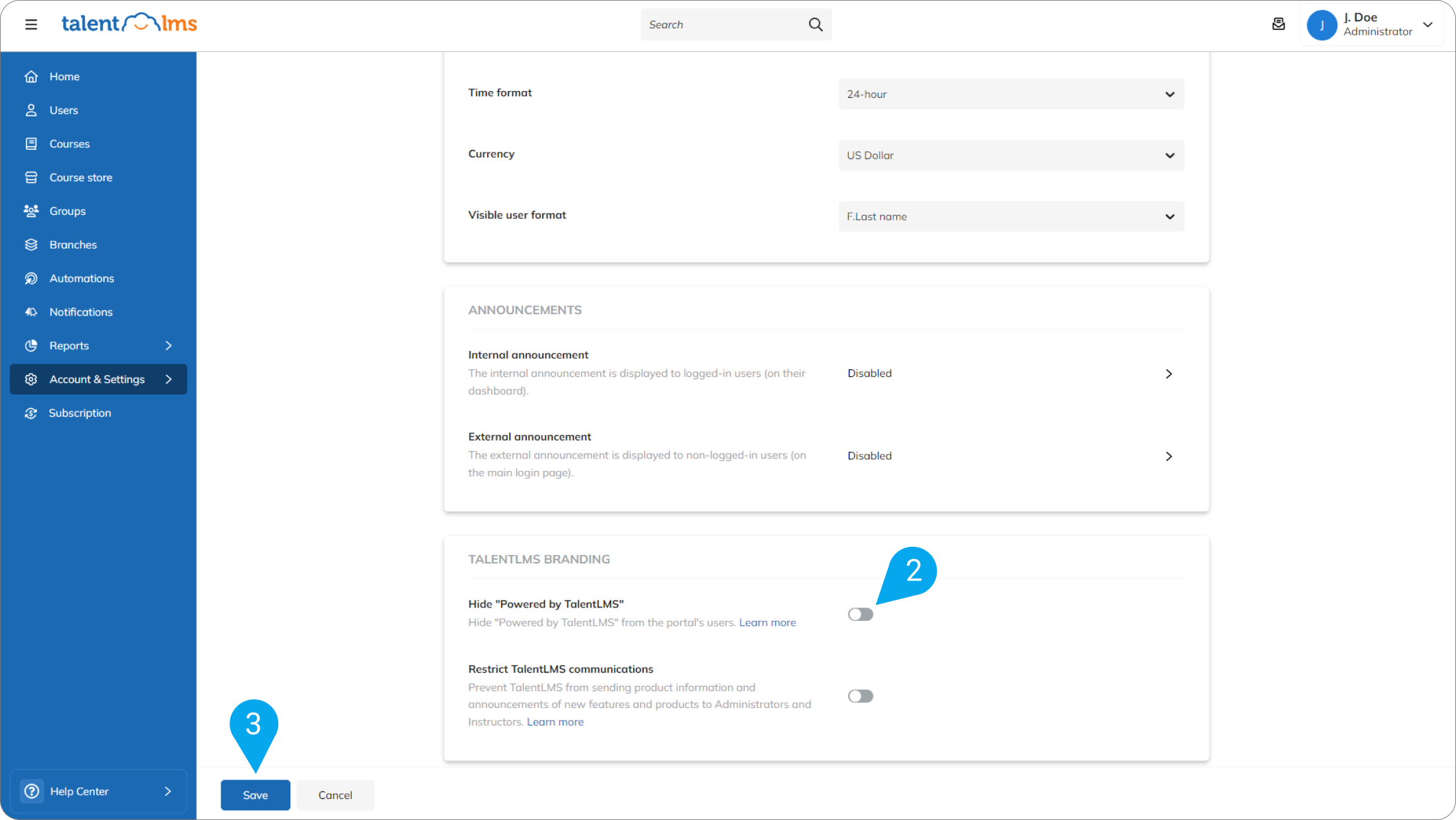 How can I hide the TalentLMS branding? – TalentLMS Support - Help Center