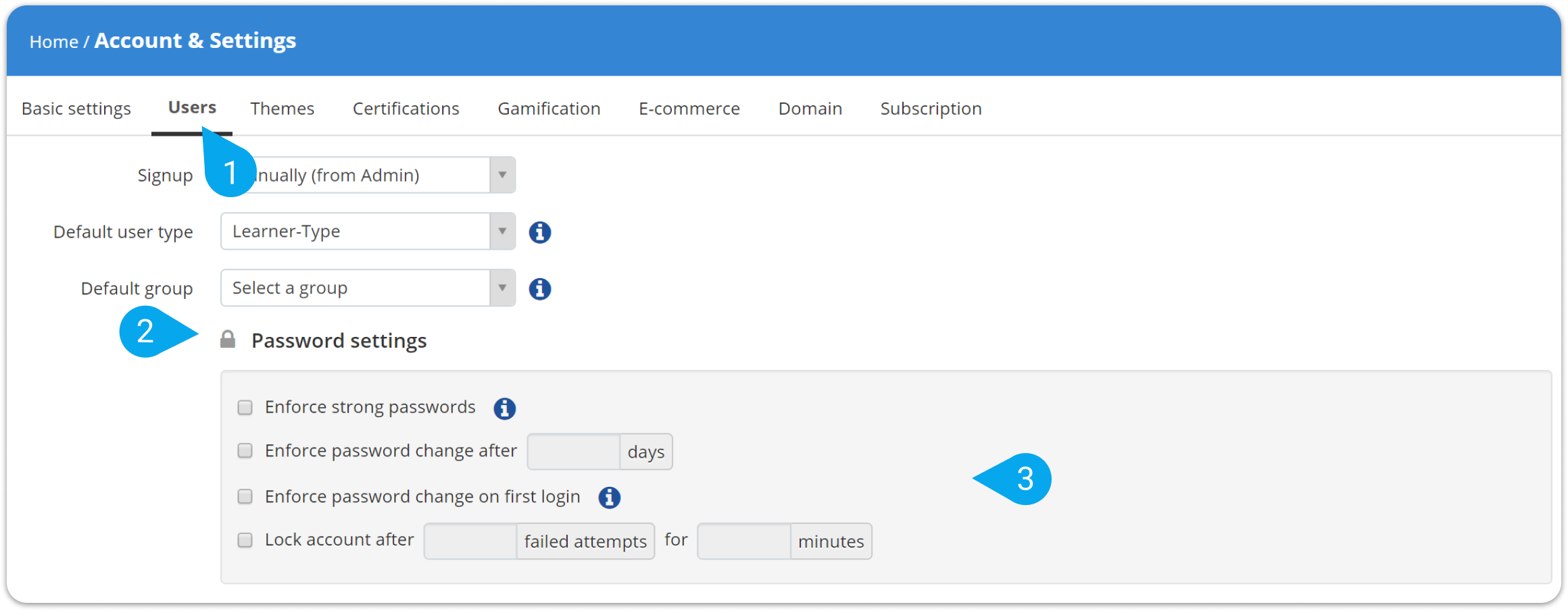 What are the available password security policies in the Legacy ...